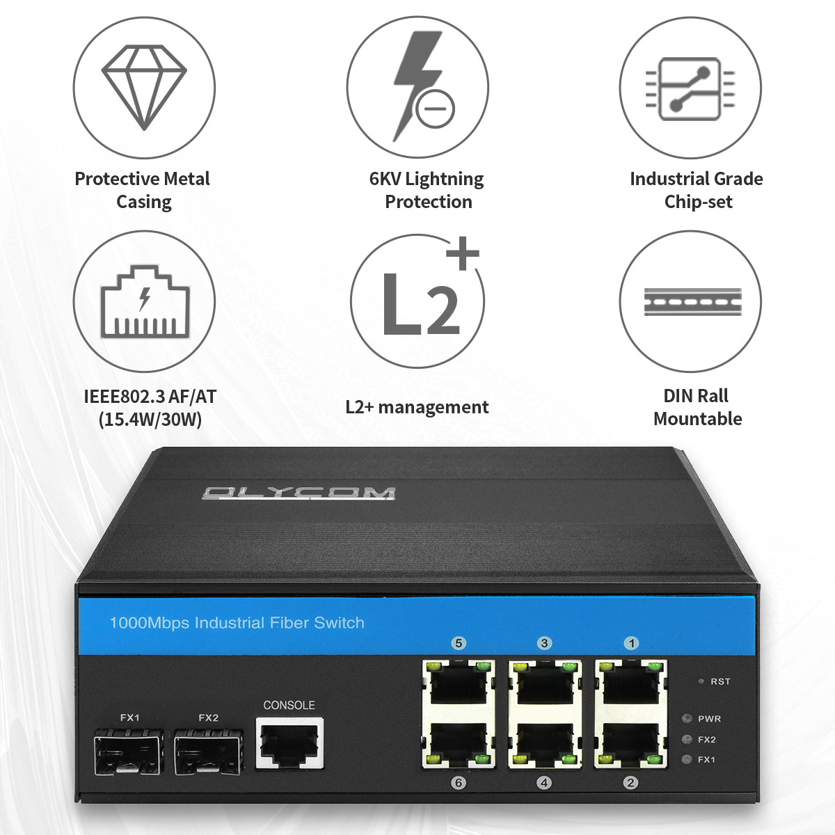 8 Port Gigabit L2 Managed Switch Industrial PoE Ethernet 2.5G Optical ...