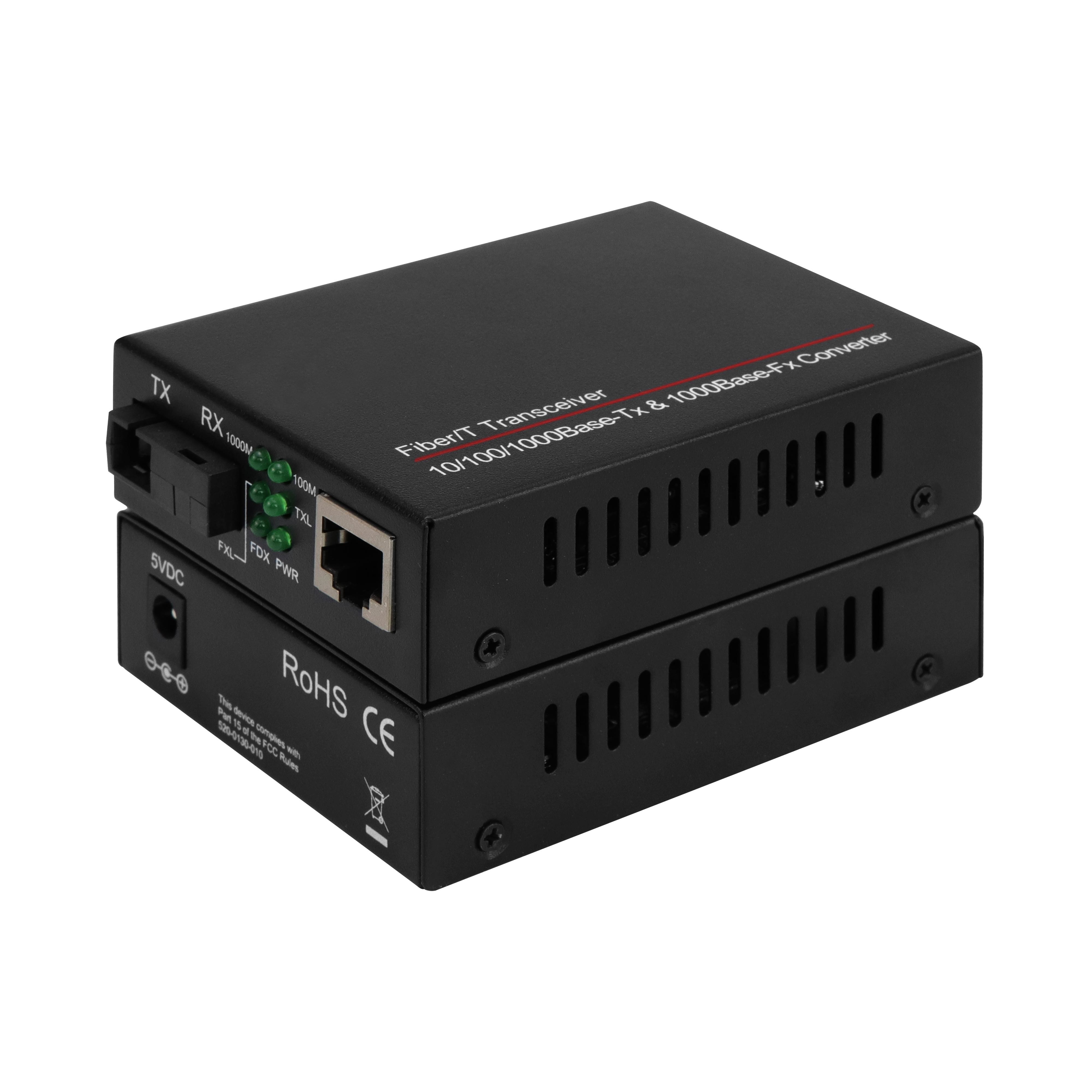 Mini Single Core 100/1000M Unmanaged Media Converter Single Mode Black