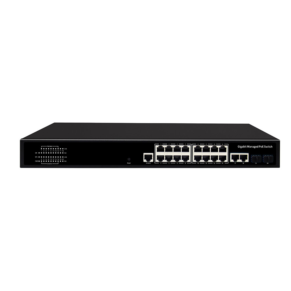 16 Port Gigabit Managed PoE Switch Commercial 1U Rack 300W With 2 SFP/RJ45 Uplink