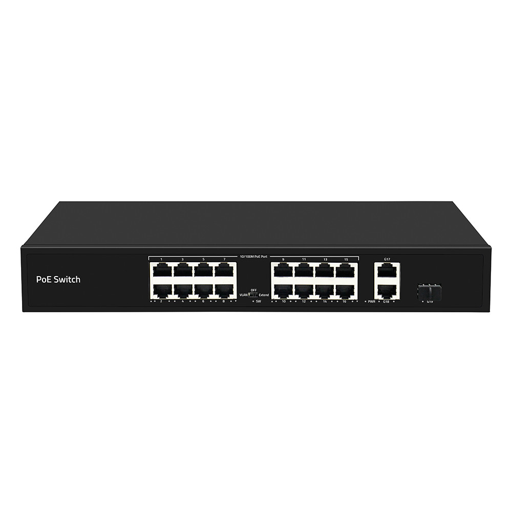 16 Port 250-Meter PoE Switch PoE Af/At 10/100M Support VLAN Mode 300W ...