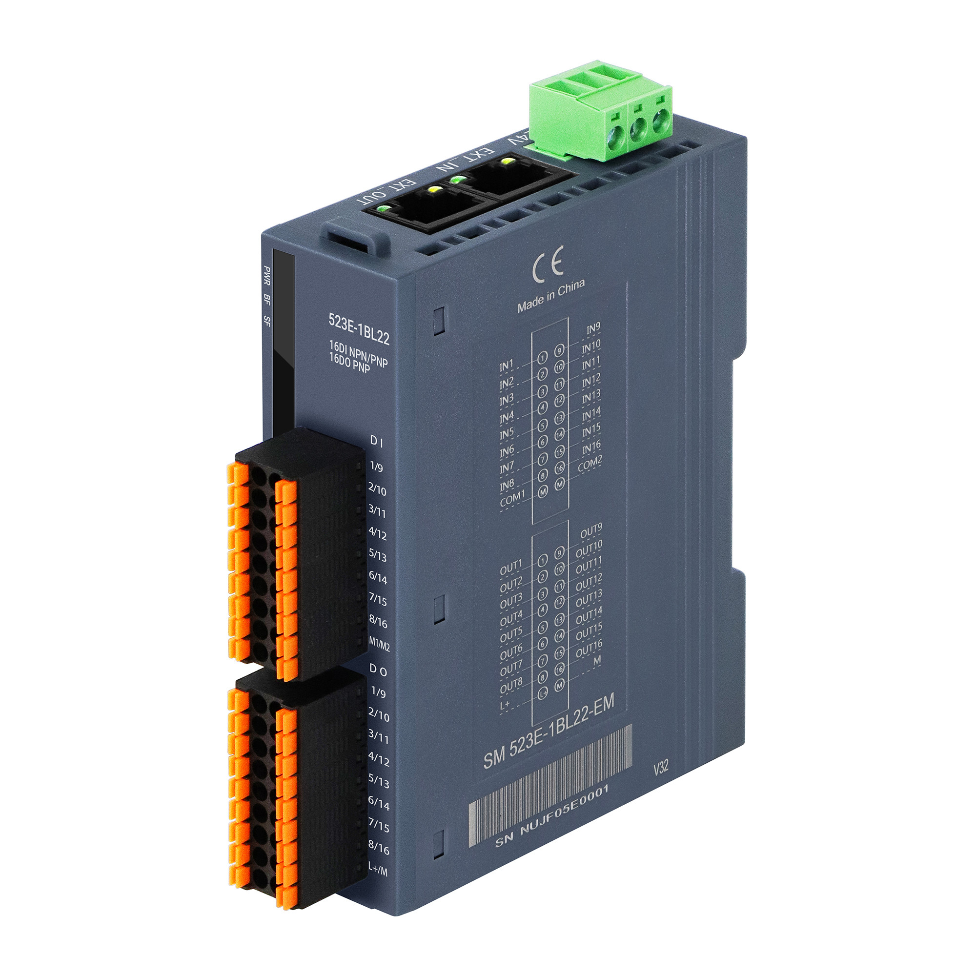 EtherCAT bus PLC IO Module Remote EtherCAT extensible coupler 16DI+16DO Din-rail I/O Module