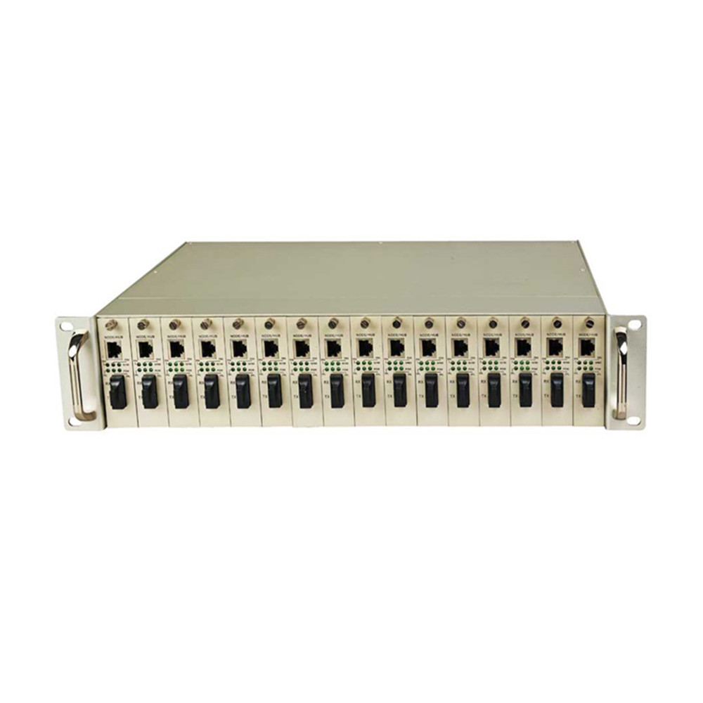16-Slot Media Converter Rack Chassis Dual AC/DC Power 2U Size Unmanaged